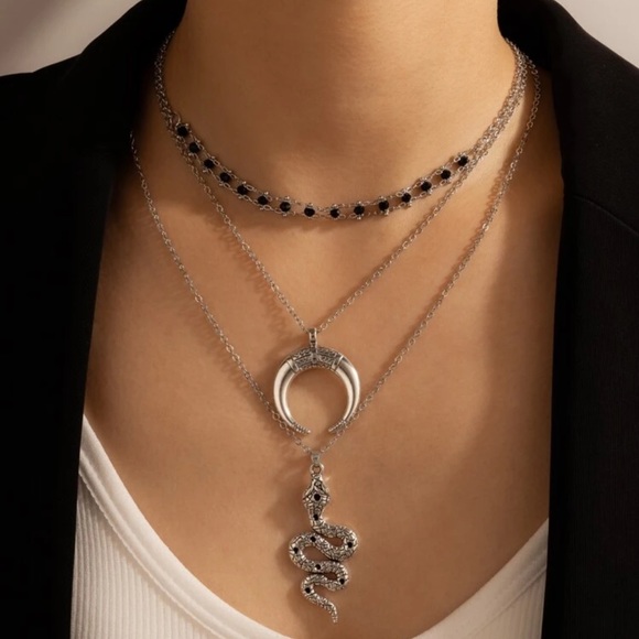 Kathrono | Jewelry | Awesome Triple Layered Serpent Snake Crescent Moon ...